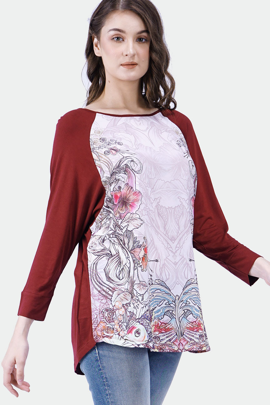 T-Shirt Lengan Panjang Marley Maroon – BODYTALK